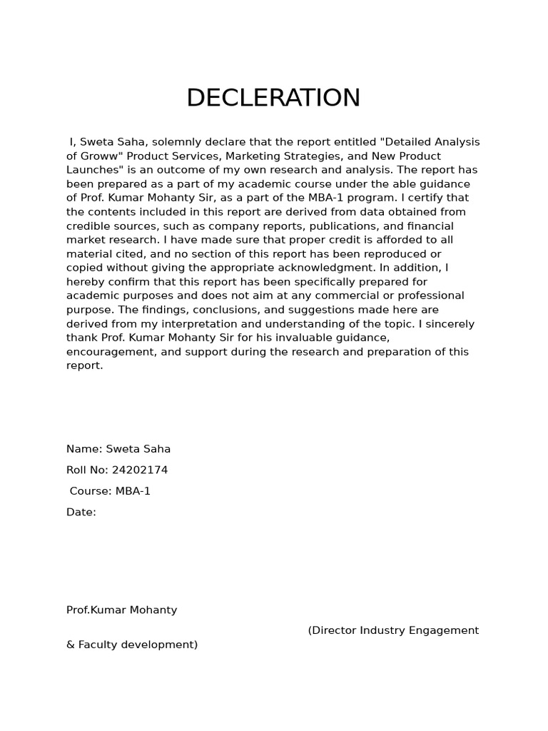 DECLERATION | PDF | Analytics | Marketing