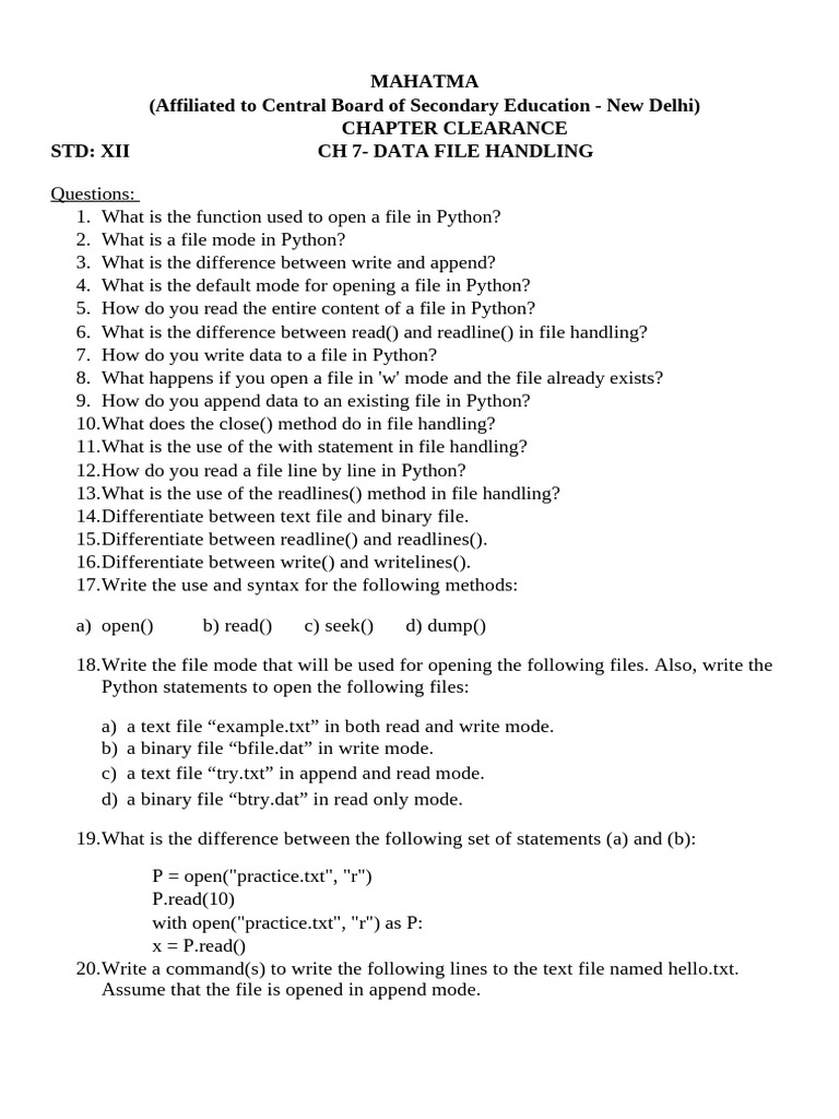 DATA FILE HANDLING Chapter Clearance | PDF | Text File | Computer File