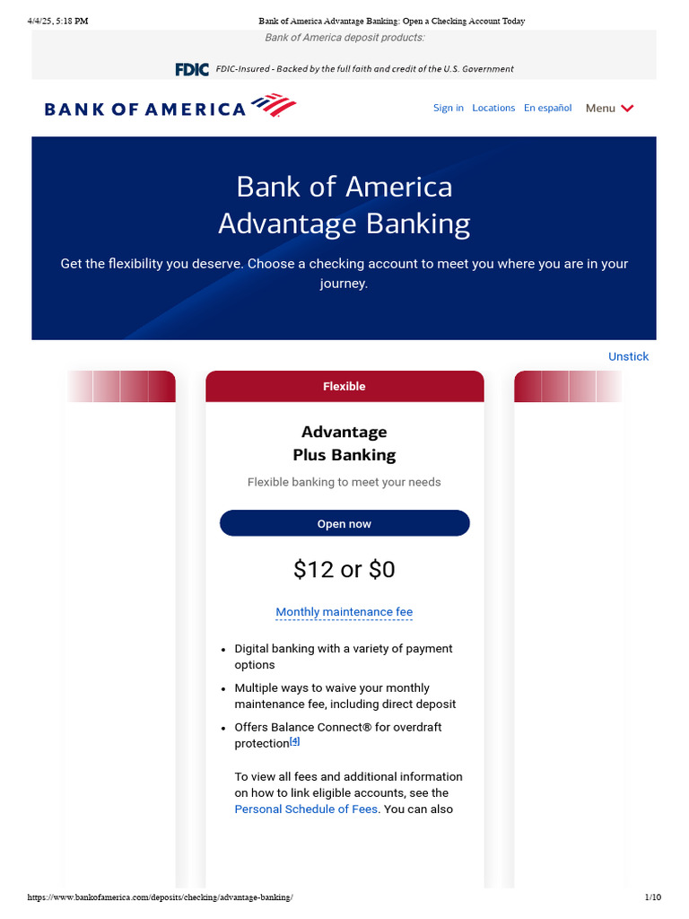 Bank of America Advantage Banking - Open A Checking Account Today | PDF ...