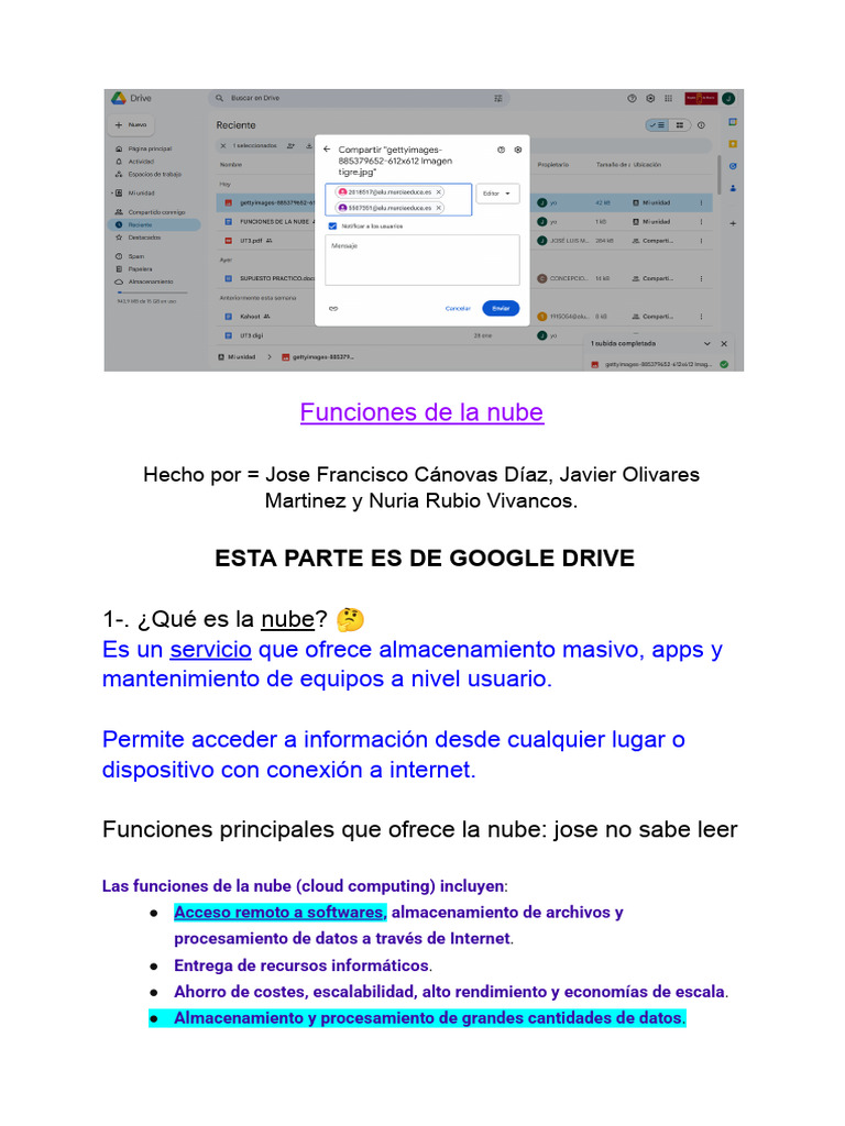 FUNCIONES DE LA NUBE | PDF