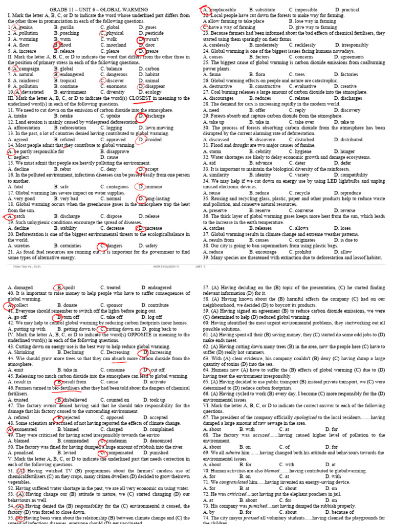 Global Warming Vocabulary Exercises | PDF | Climate Change | Deforestation