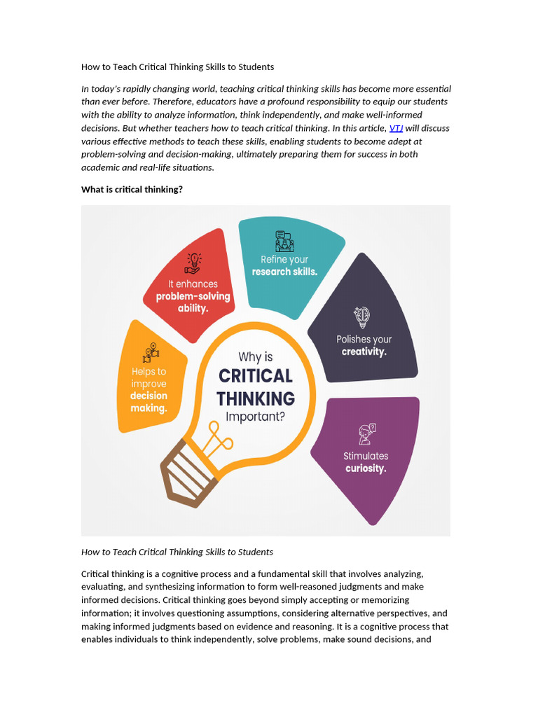 How To Teach Critical Thinking Skills To Students | PDF | Critical ...