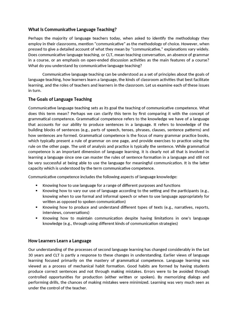 What Is Communicative Language Teaching | PDF | Language Education | Learning