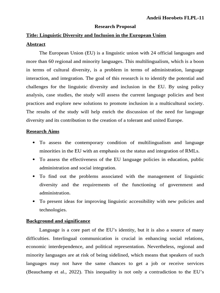 Research proposal(Horobets Andrii FLPL-11) | PDF | Multiculturalism ...