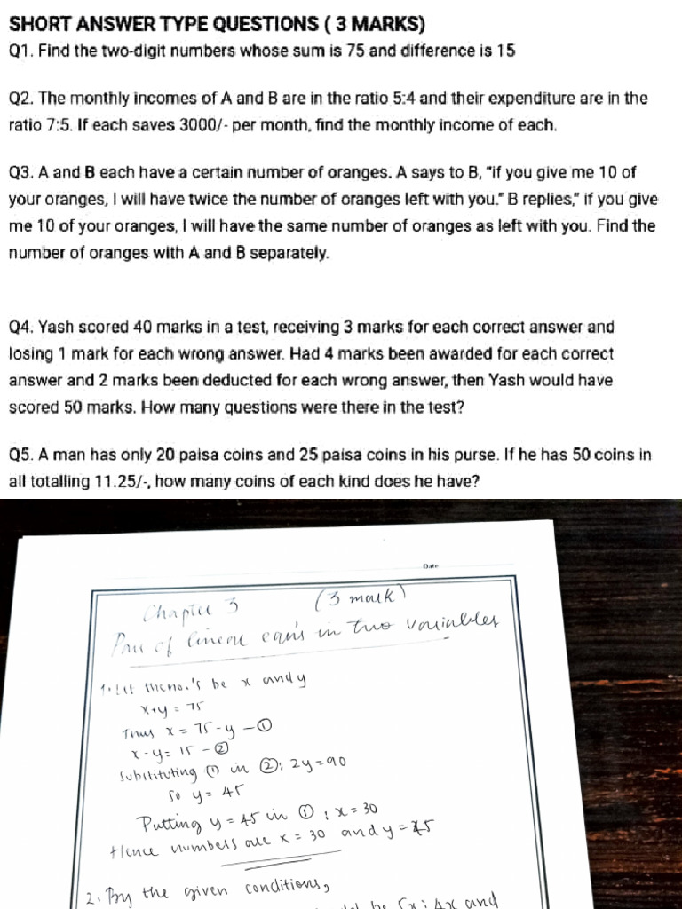 3.linear Eqn in 2 Variable (3,4 Mark) | PDF | Combinatorics ...