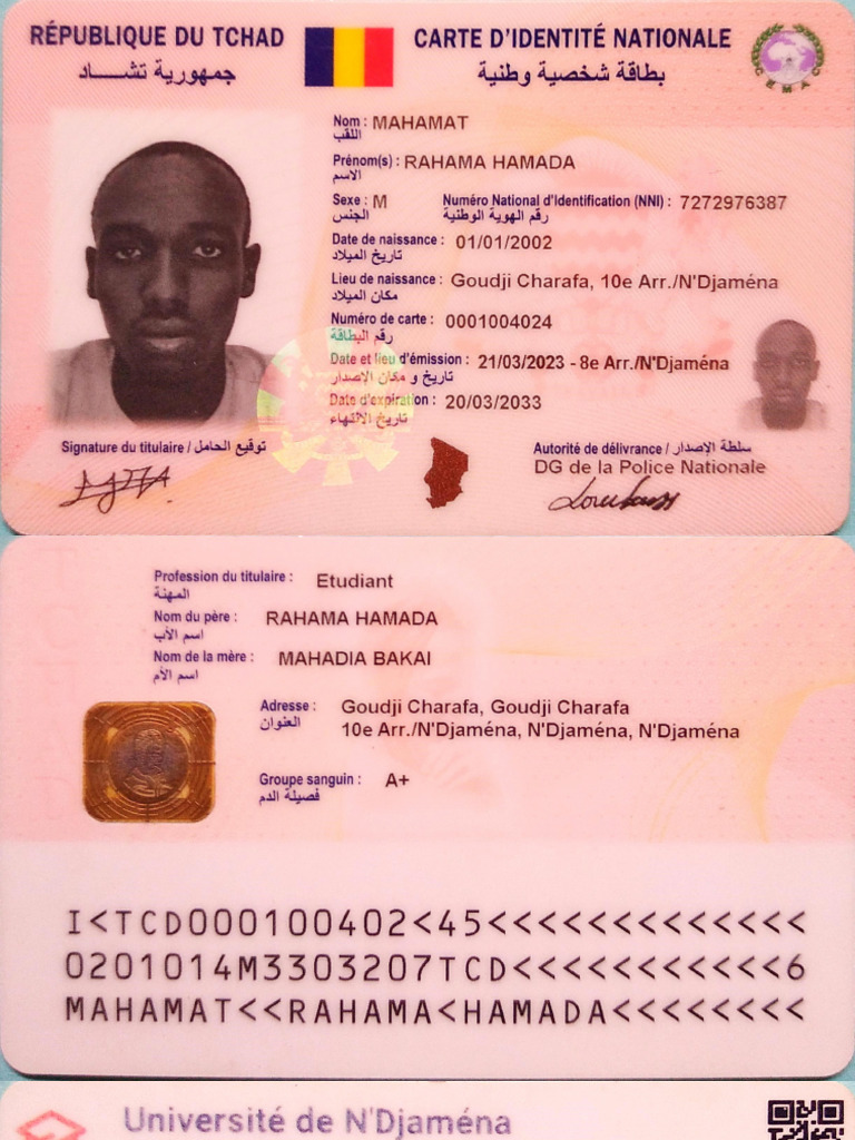Carte d'Identité Nationale Tchadienne | PDF | Tchad