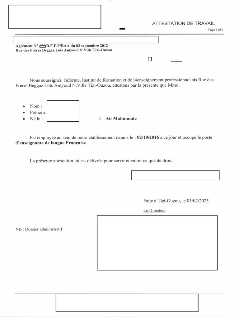 Attestation de Travail | PDF