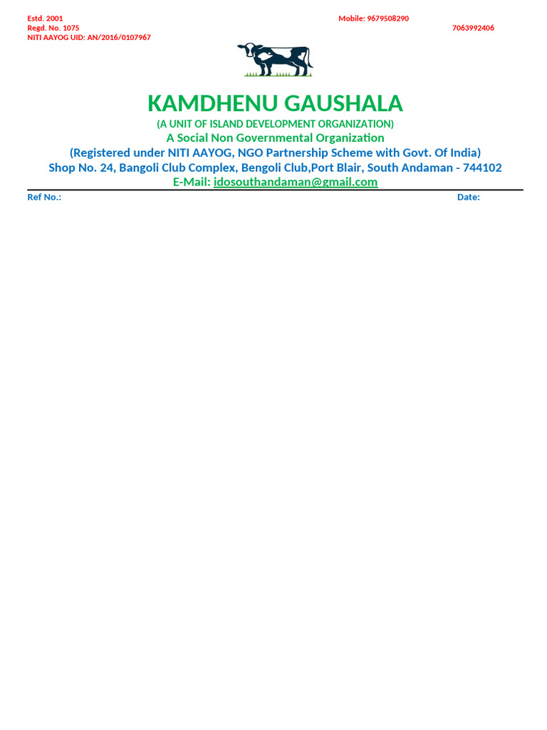 Kamdhenu Gaushala Letter Pad | PDF