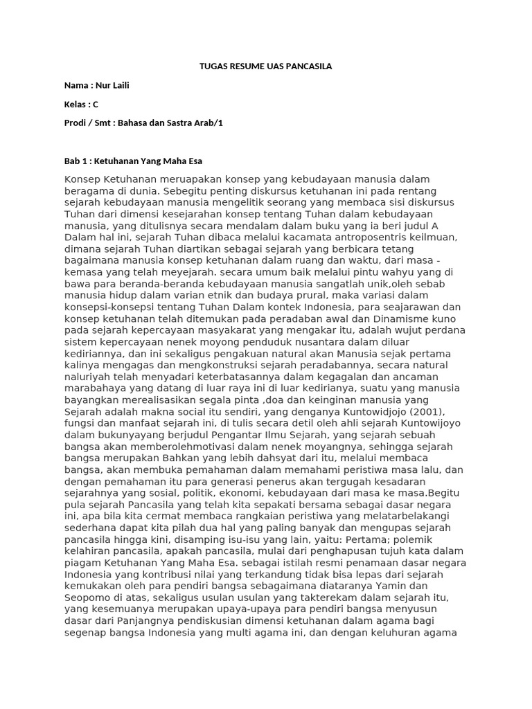 Resume UAS Pancasila: Konsep dan Nilai | PDF