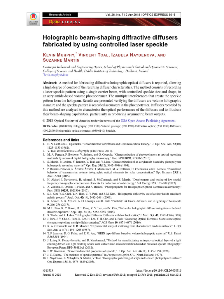 Fractal holographic diffuser | PDF | Holography | Aperture