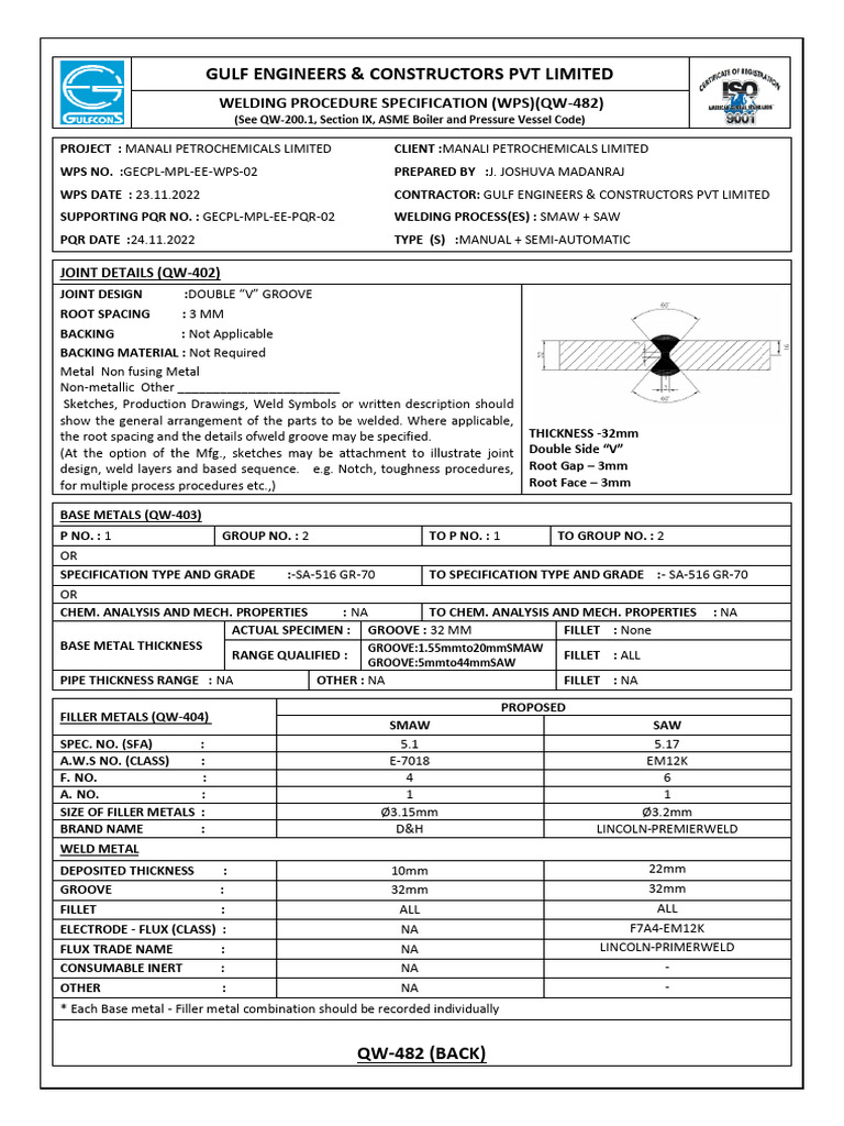 WPS & PQR SAW (1) | PDF | Welding | Construction