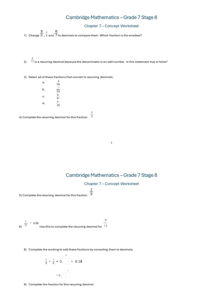 Chapter 7 Additional Worksheet | PDF | Decimal | Mathematical Notation