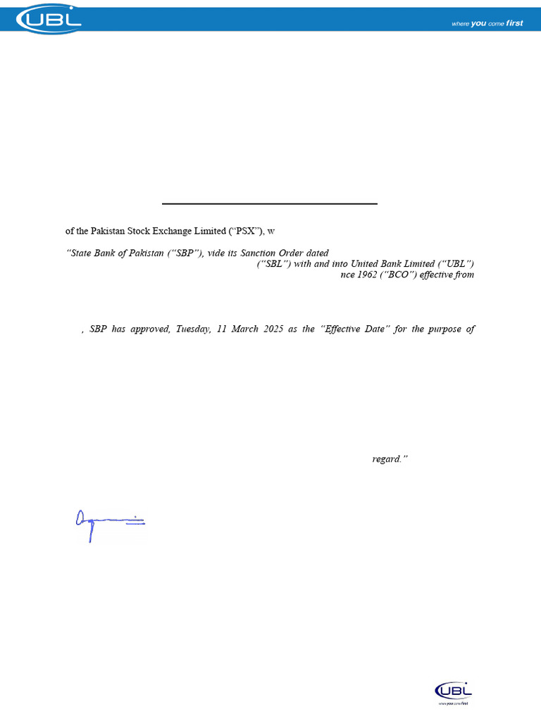 Silk Bank Amalgamation with UBL Approved | PDF