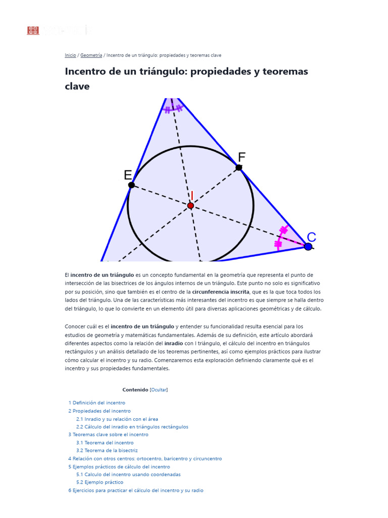 Incentro de un triángulo_ propiedades y teoremas clave | PDF ...