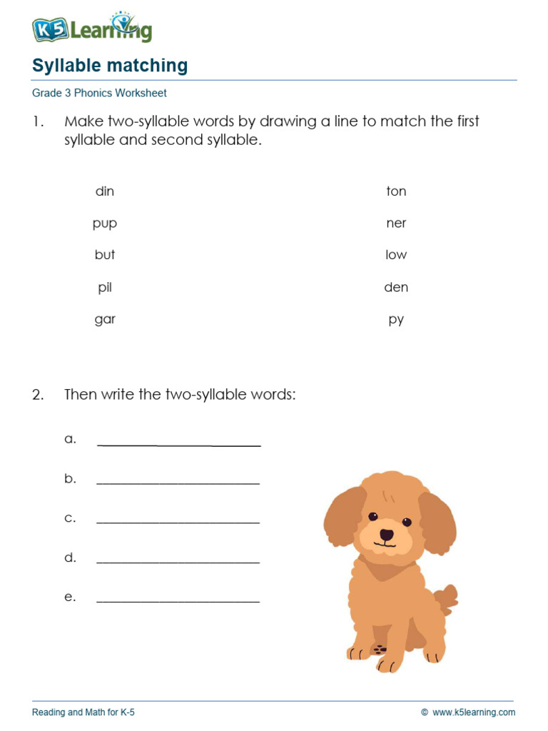 Grade 3 Syllables Matching DZK | PDF