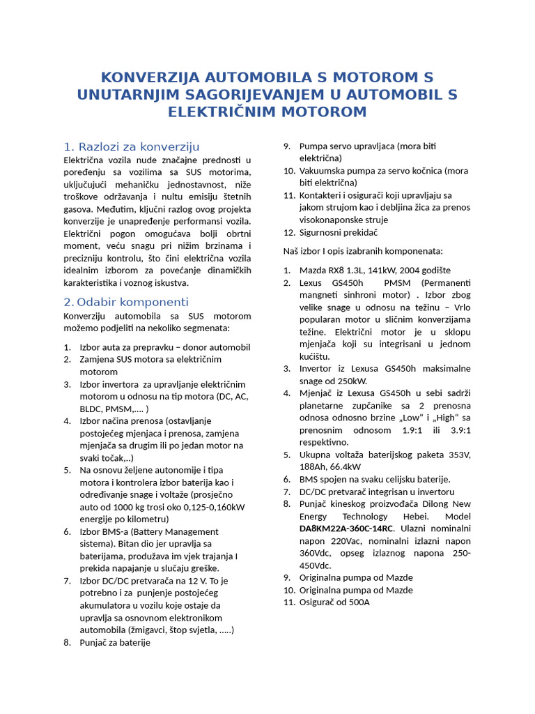 KONVERZIJA AUTOMOBILA S MOTOROM S UNUTARNJIM SAGORIJEVANJEM U AUTOMOBIL ...