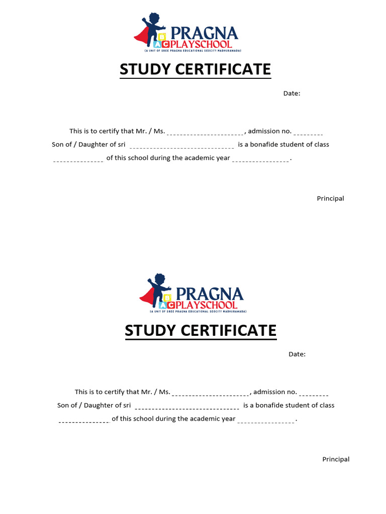 STUDY CERTIFICATE Sample | PDF