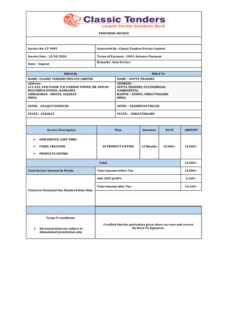 Proforma Invoice - Gupta Traders | PDF