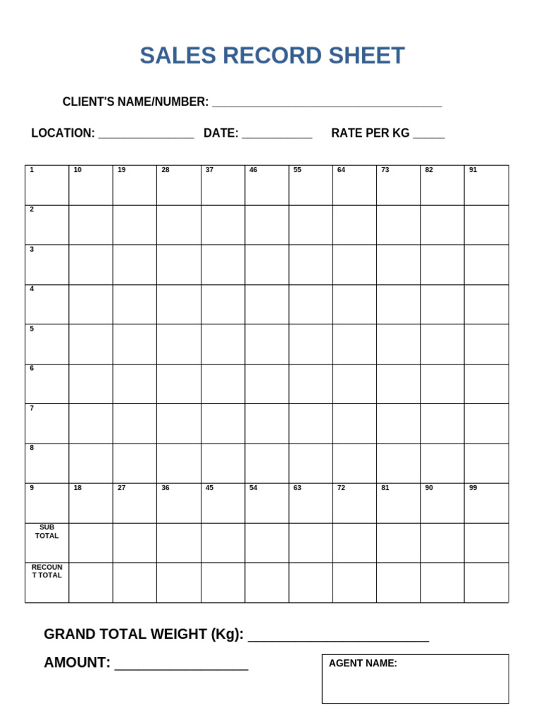 Sales Record Form | PDF