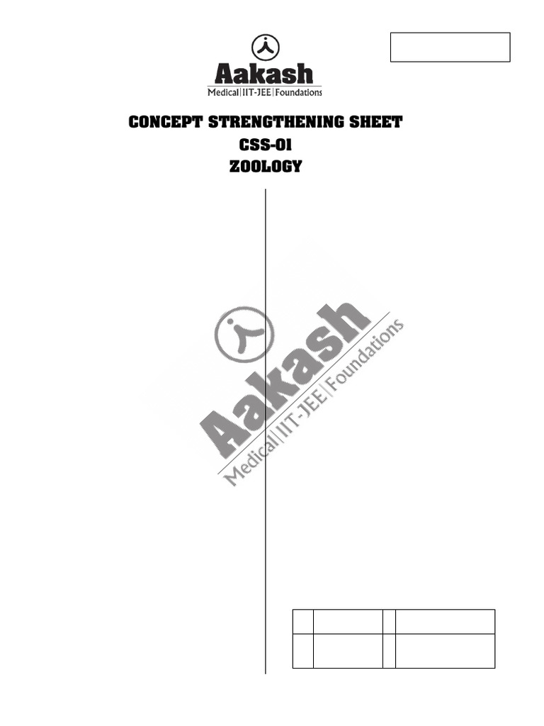 Concept Strengthening Sheet (CSS-01) Based on FTS-01&02 (a& B)_Zoology | PDF | Enzyme | Enzyme ...