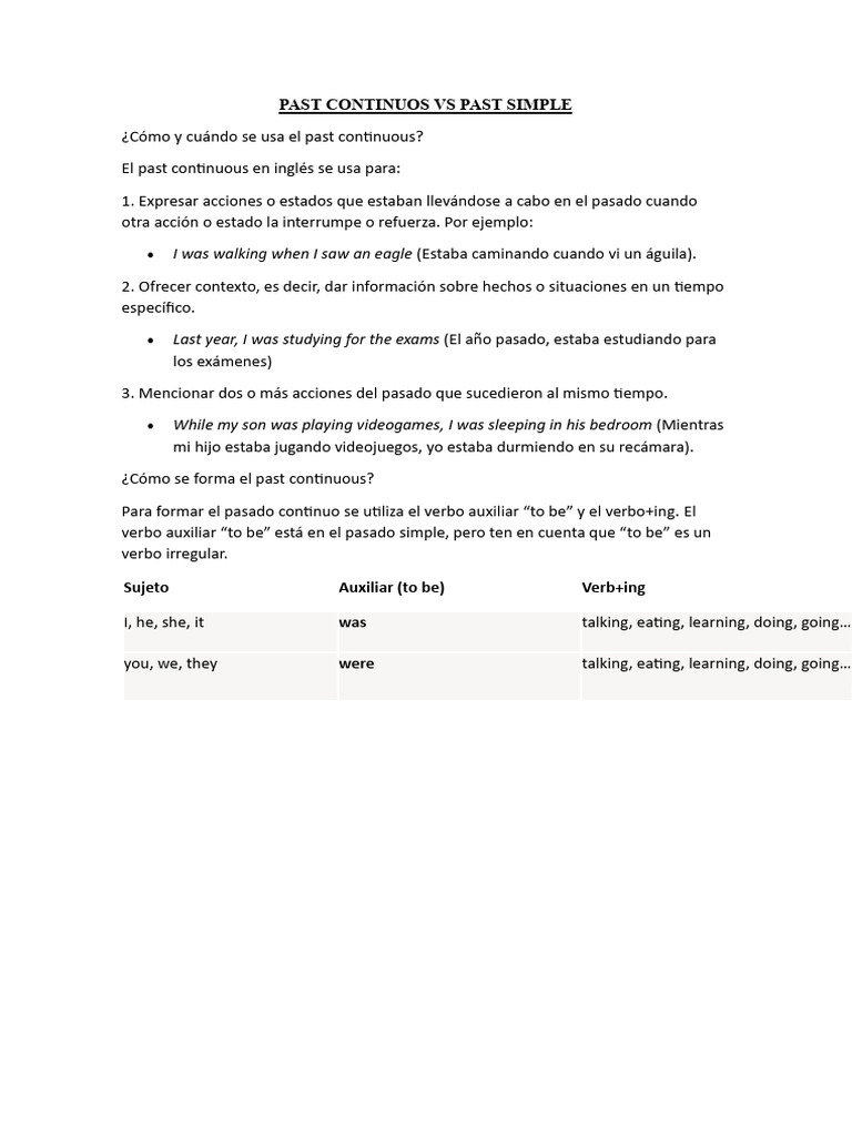 PAST CONTINUOS VS PAST SIMPLE | PDF | Verbo | Unidades Semánticas