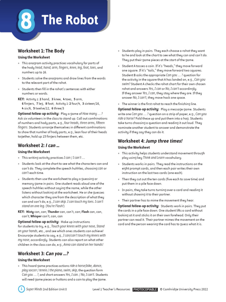 SM2ed American Teacher's Resources Worksheet I L1 U8 | PDF