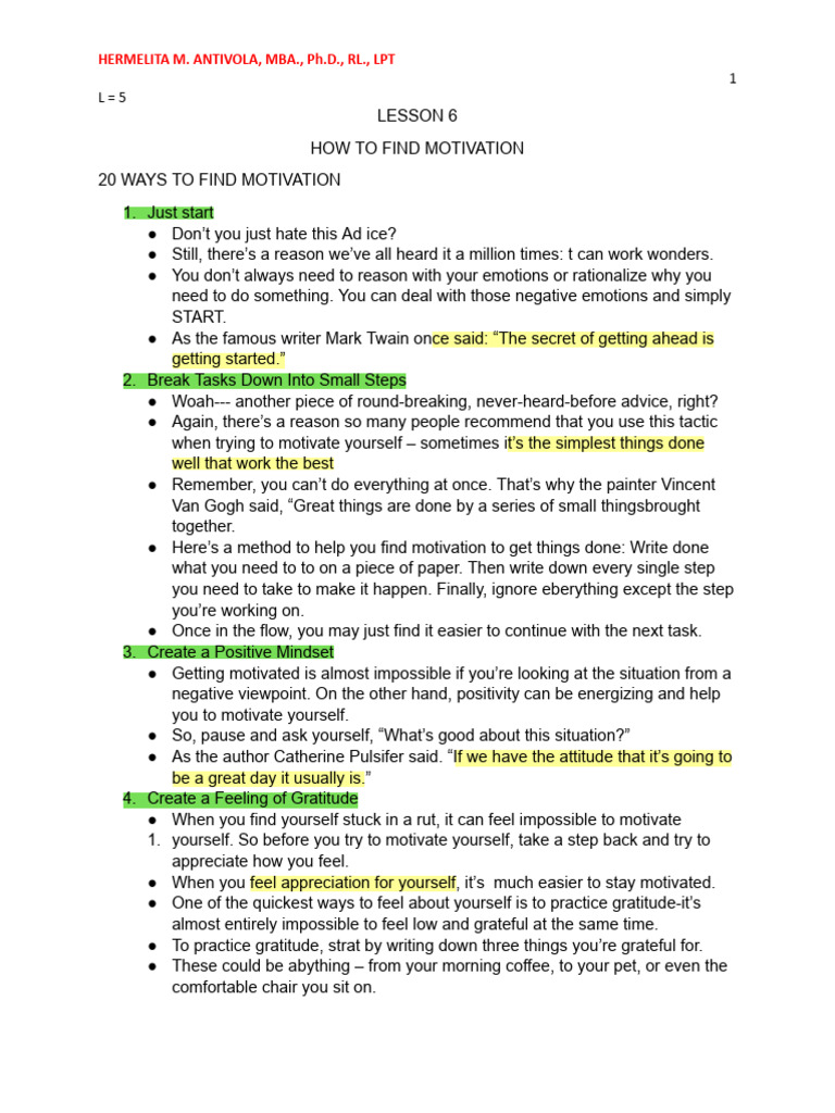 lESSON 6 - MOTIVATION | PDF