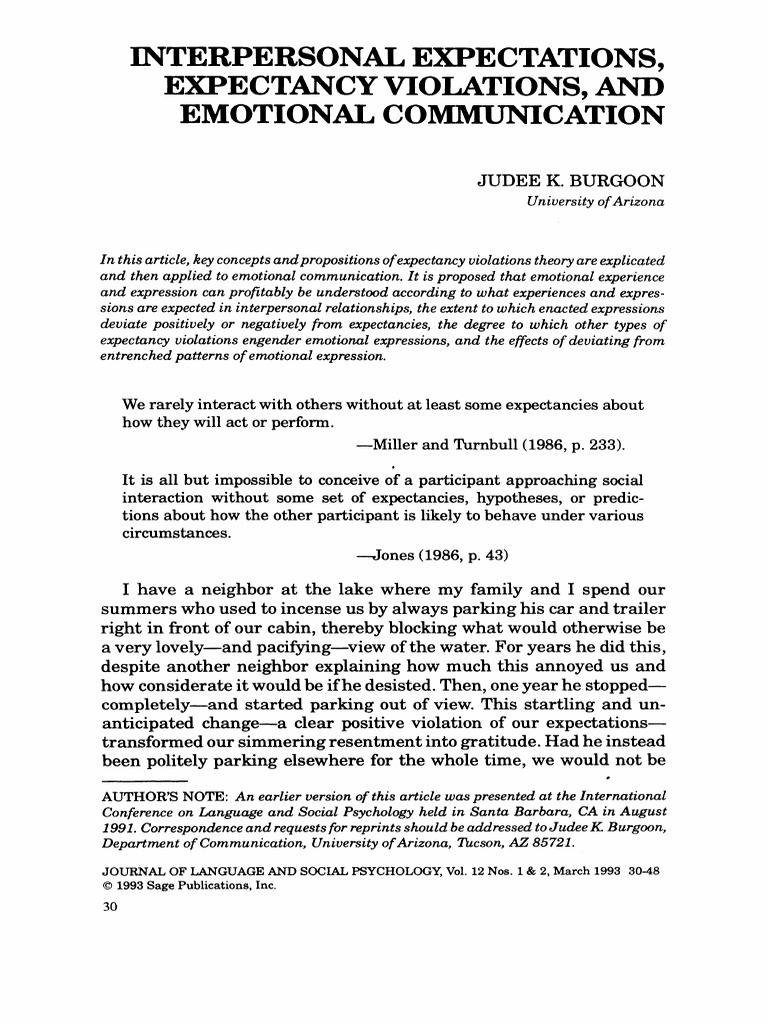 Burgoon 1993 Interpersonal Expectations Expectancy Violations and ...