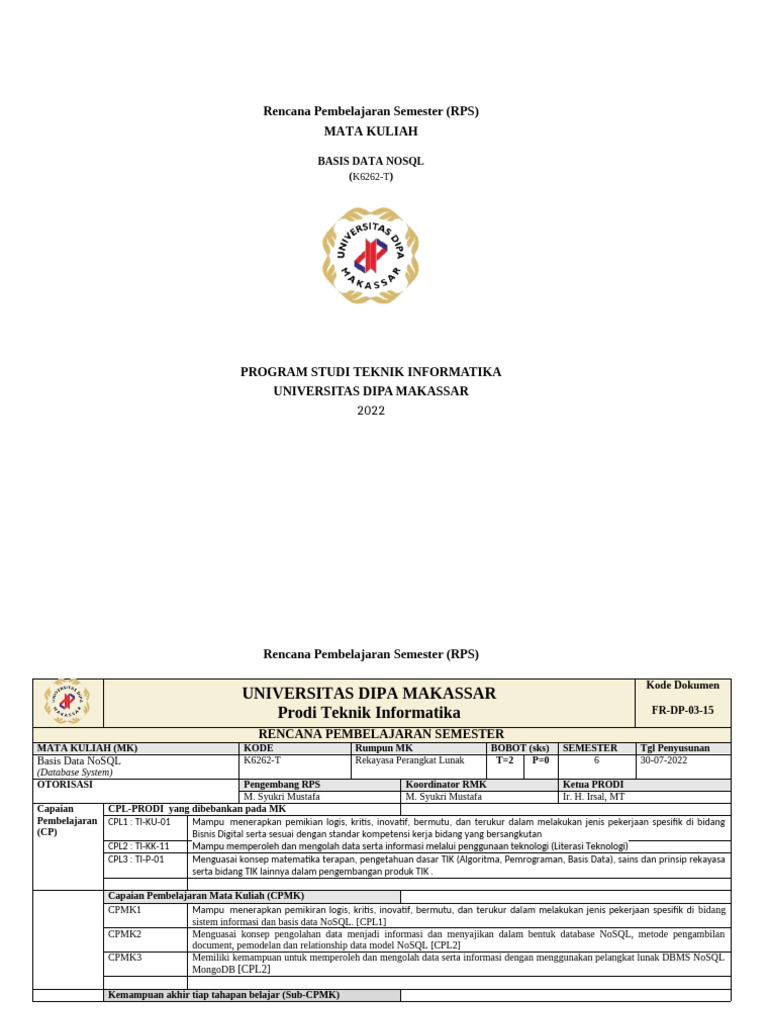 10 - TI-RPS - Basis Data NoSQL - Kurikulum 2022-2026 | PDF
