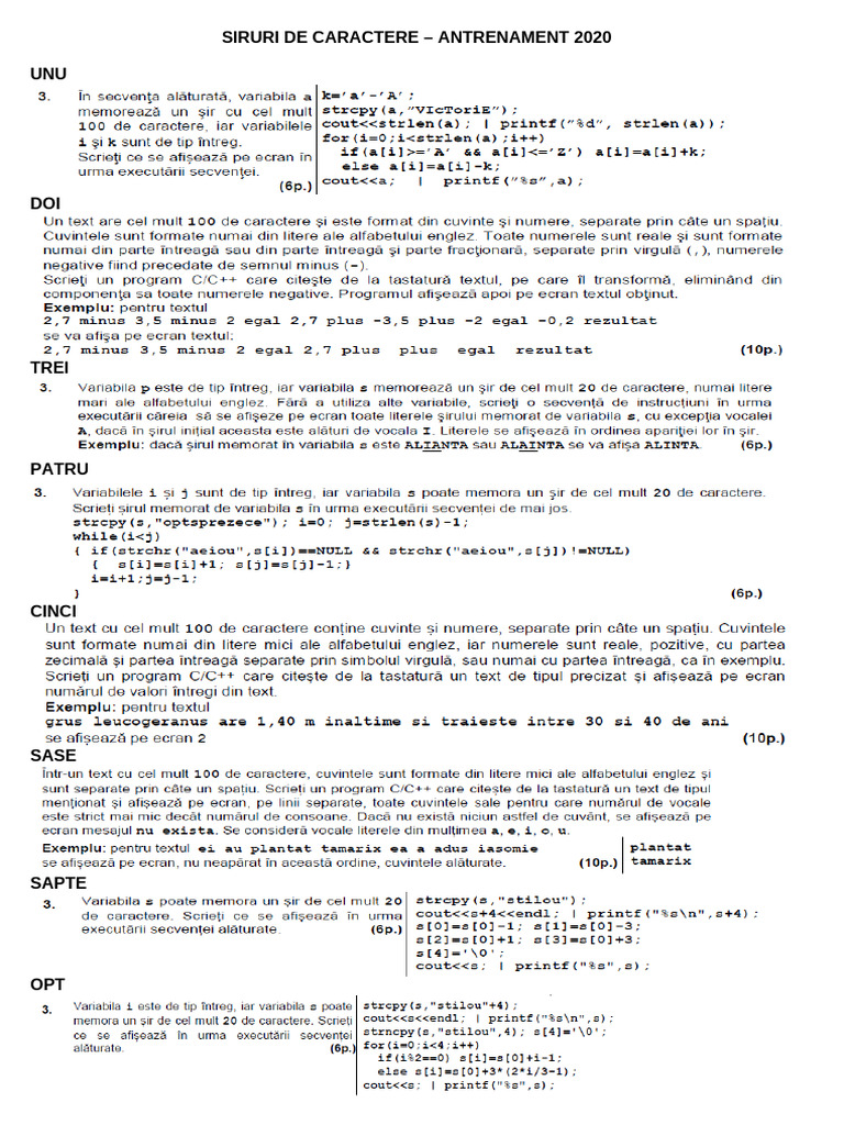Siruri de Caractere 2020 - Antrenam 10-19 | PDF