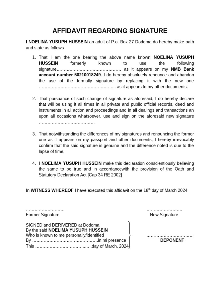 Affidavit Regarding Signature - Noelina | PDF