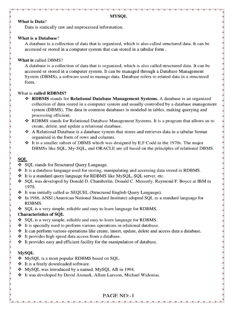 MY SQL(1) | PDF
