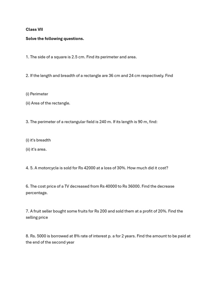 Class VII Maths Worksheet | PDF