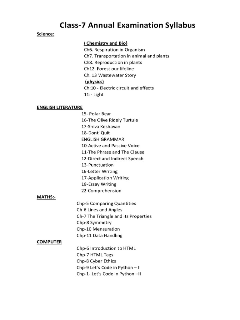 Annual Syllabus VII | PDF