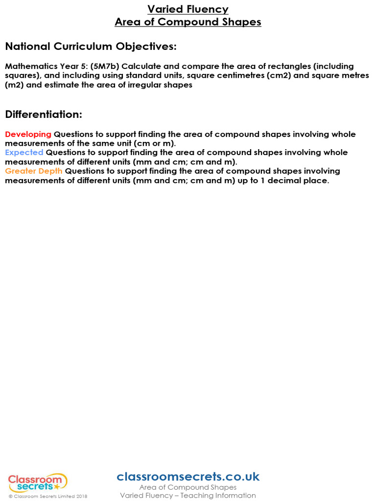 Year 5 Area of Compound Shapes | PDF | Area | Elementary Geometry