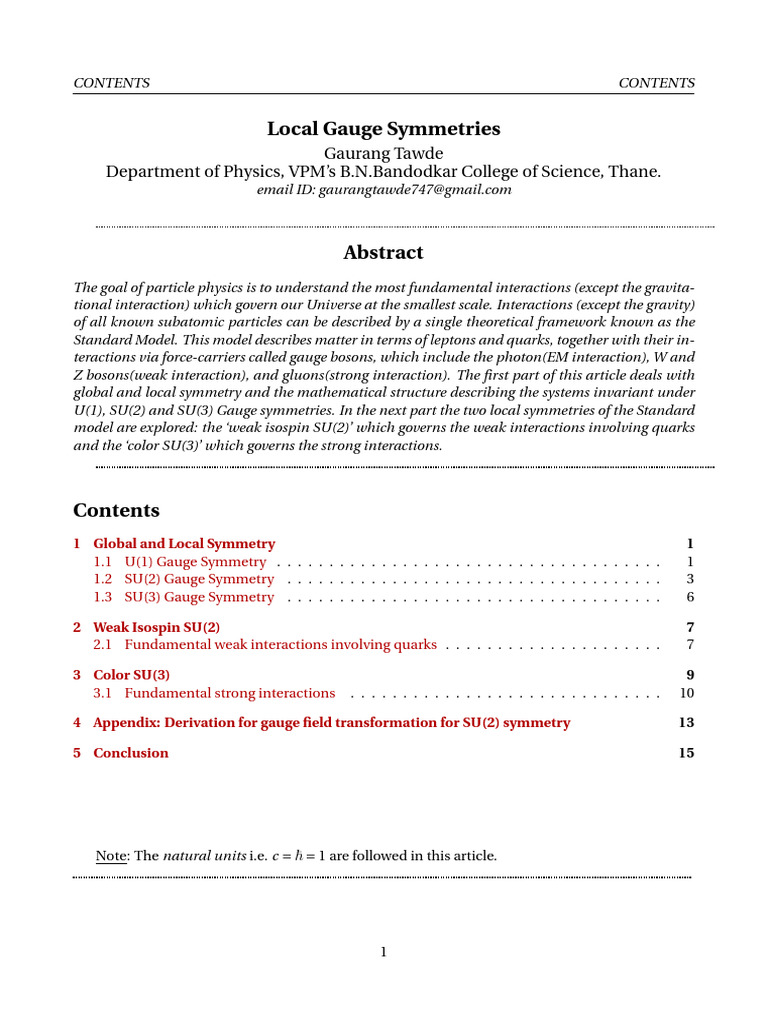 Local Gauge Symmetries in Particle Physics | PDF | Gauge Theory ...