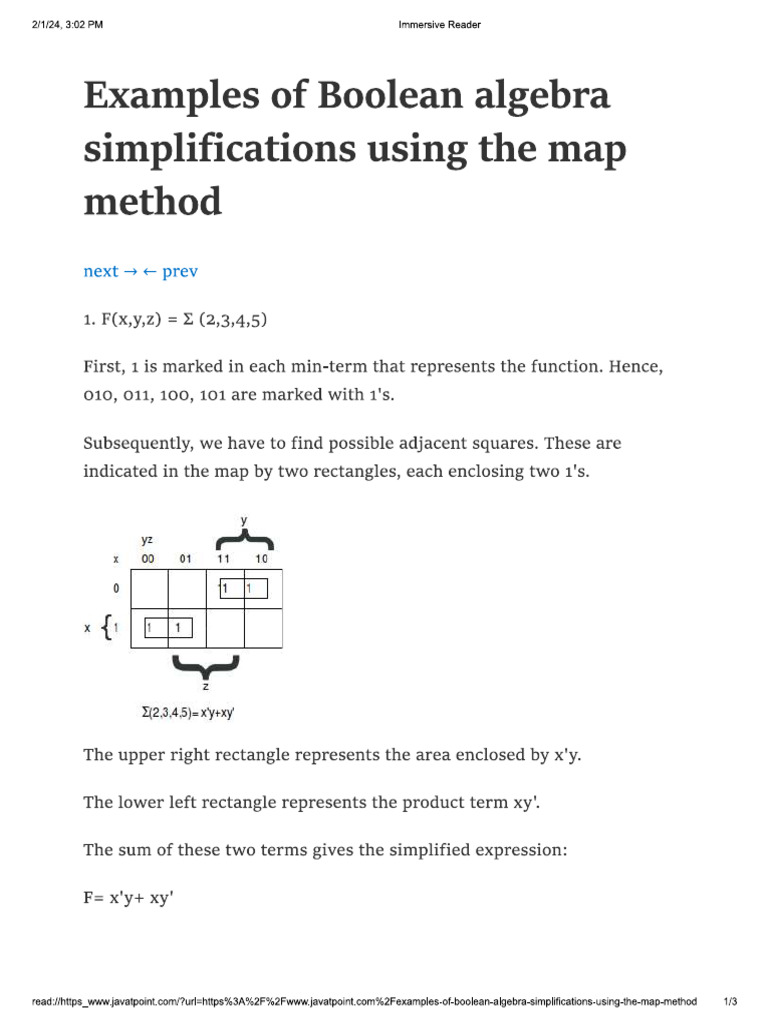 Boolean algebra simplifications using the map method | PDF