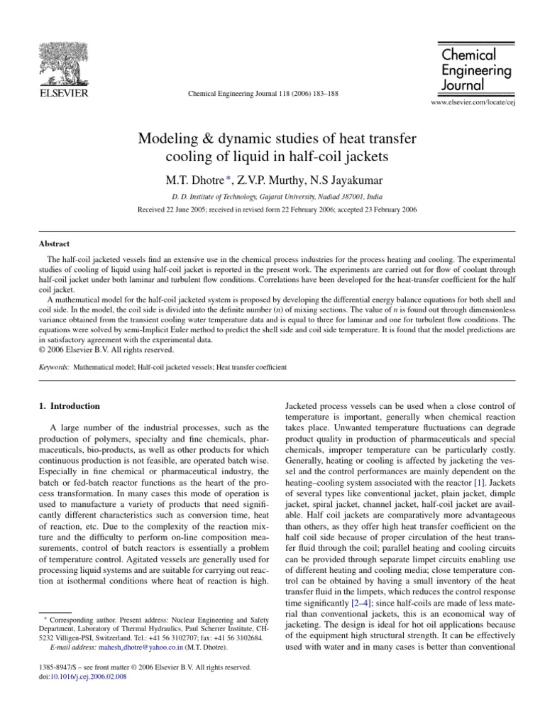 Half-Coil Jacket Cooling Study | PDF | Fluid Dynamics | Heat Transfer