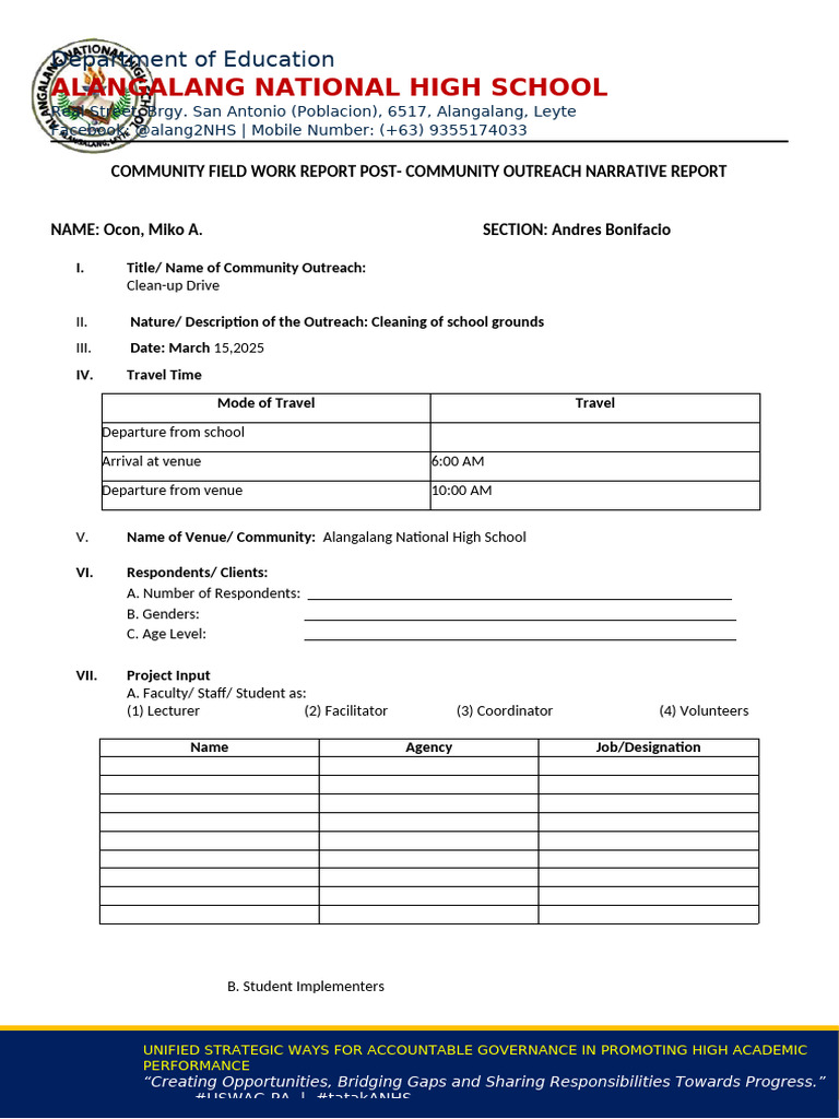 Community Outreach Clean-up Report | PDF | Spanish East Indies ...