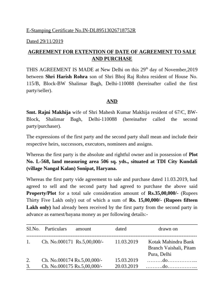 Land Sale Agreement Date Extension | PDF | Law And Economics | Private Law