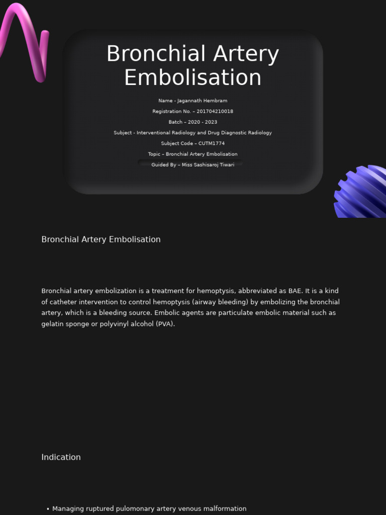 Bronchial Artery Embolization Overview | PDF | Angiology | Clinical ...