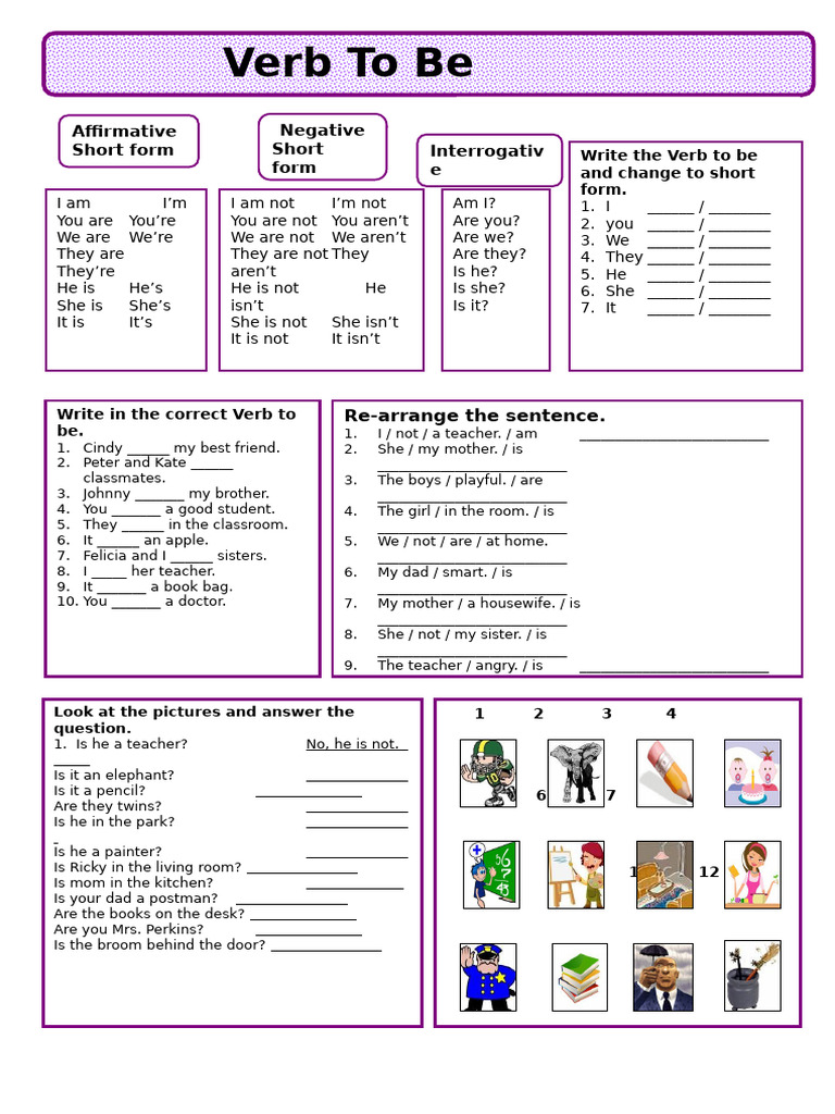 Verb To Be Worksheet For Beginners - 803 | PDF | Semantic Units ...