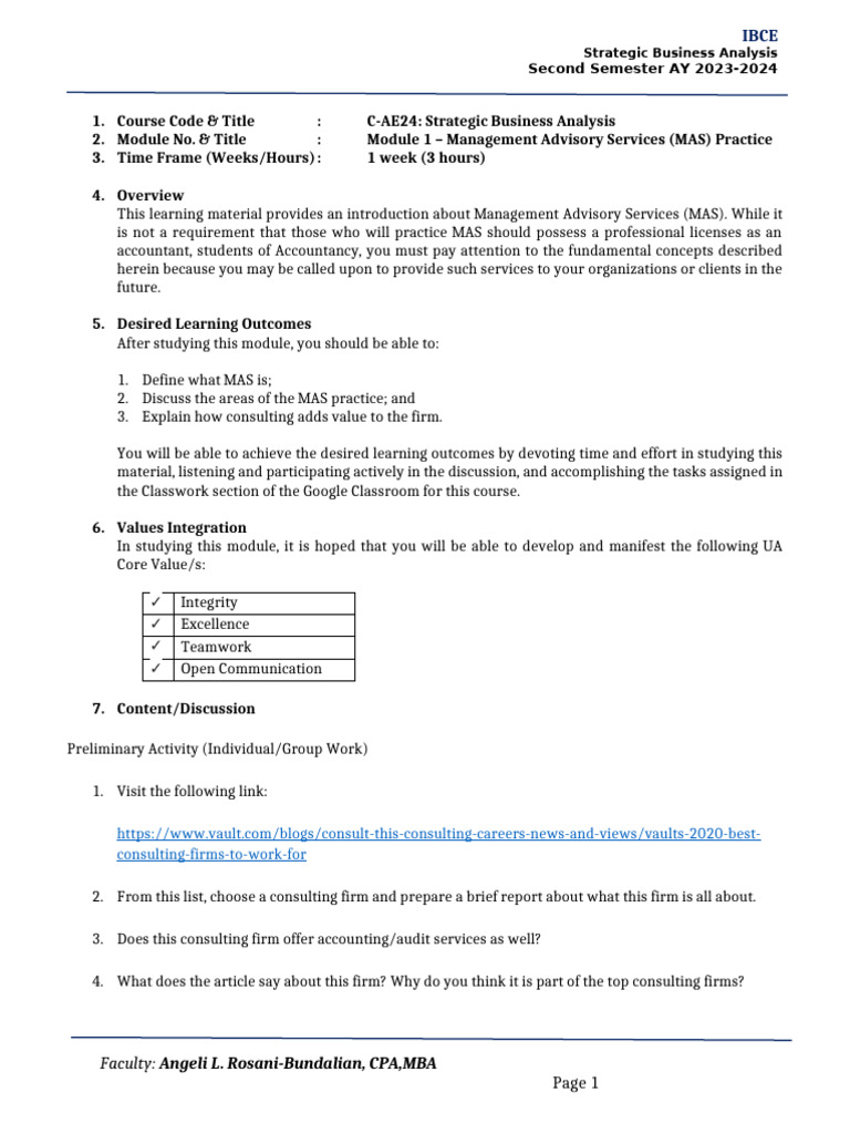 Module-1-Management-Advisory-Services | PDF | Consultant | System