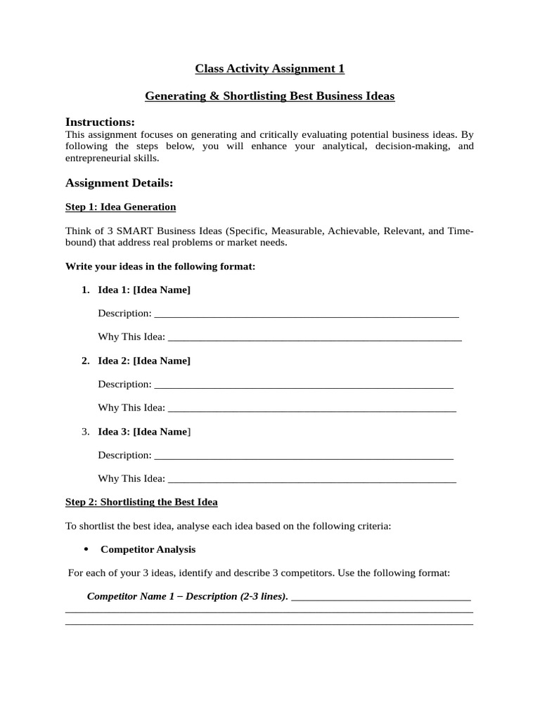 Class Activity Assignment 1 | PDF | Brainstorming | Swot Analysis