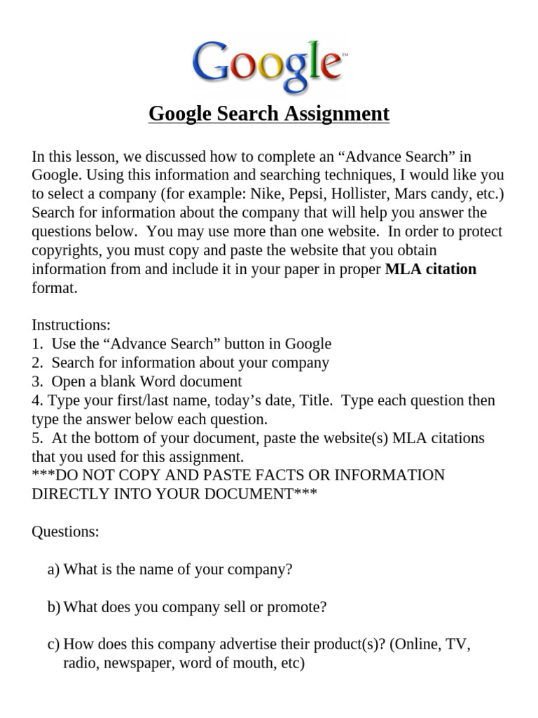 Google Search Assignment | PDF
