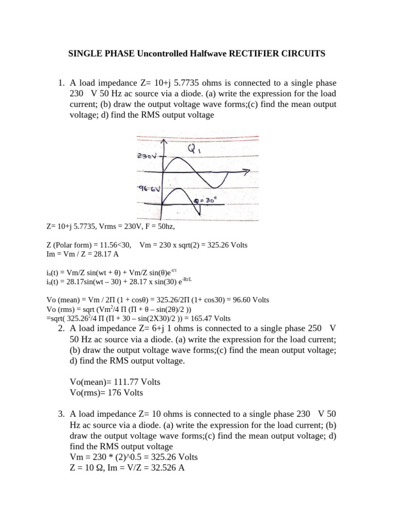 Examples Single Phase Uncontrolled Rectifier Circuits | PDF