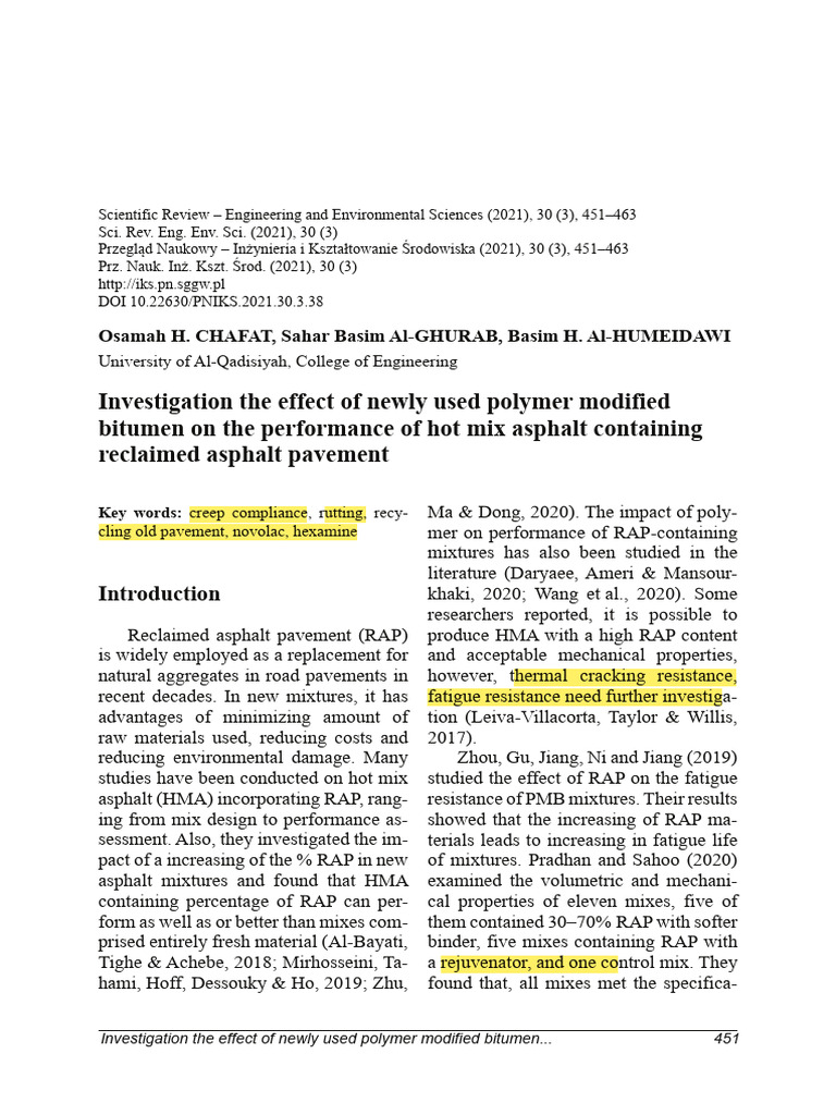 Polymer Modified Bitumen in RAP Asphalt | PDF | Road Surface | Civil ...