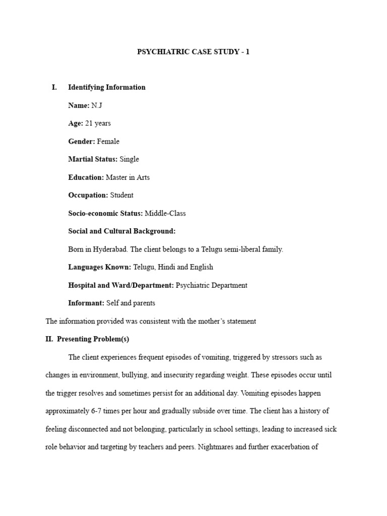 Case Study - Psychiatric 1 | PDF | Cognitive Behavioral Therapy ...