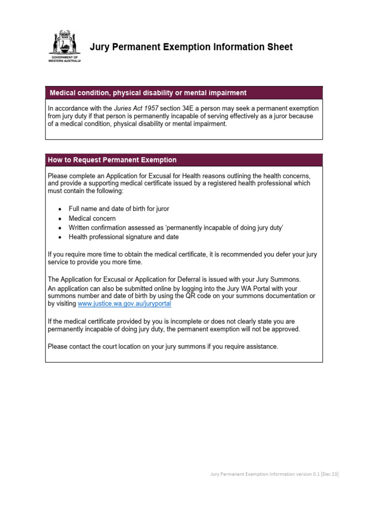 Jury Duty Permanent Exemption Guide | PDF