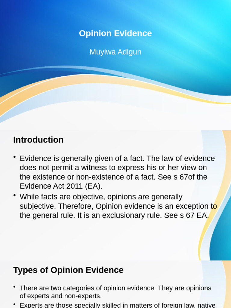 Opinion Evidence | PDF | Expert Witness | Witness